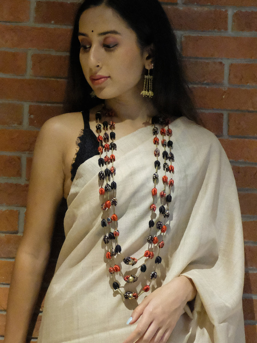 Red Black Mashru Ajrak Teen Ladi Pipe Mala – Pure Ghee Designs