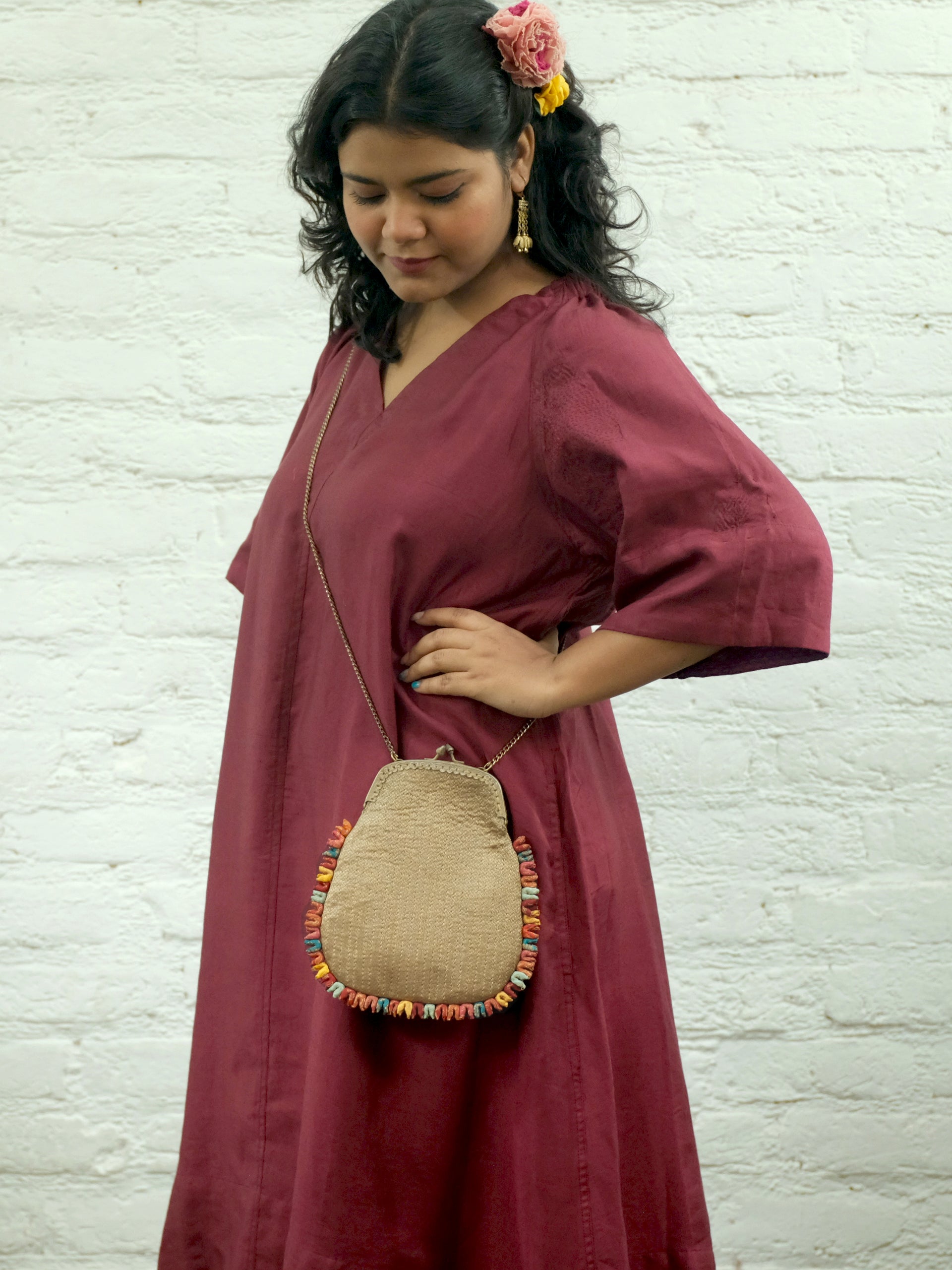 Dull Gold Multi Mogra Frame Clutch – Pure Ghee Designs